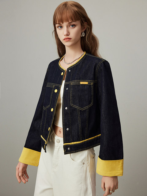 DFVC fashion contrasting color short denim outer girl 2025 new round ...