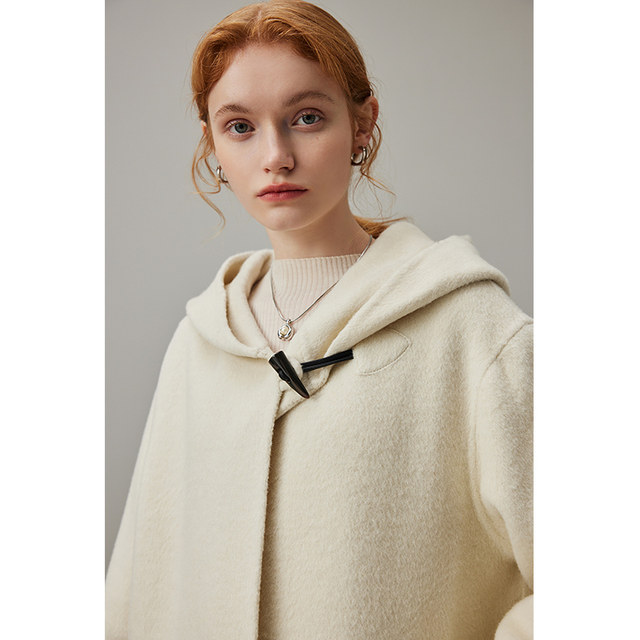 dfvc white woolen coat for women 2023 new one button hooded long wool ...