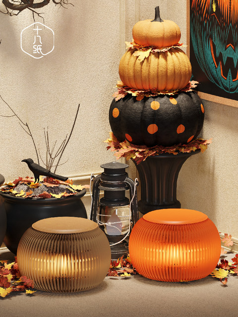 Eighteen paper stool Halloween decorative pumpkin lamp circular stool ...