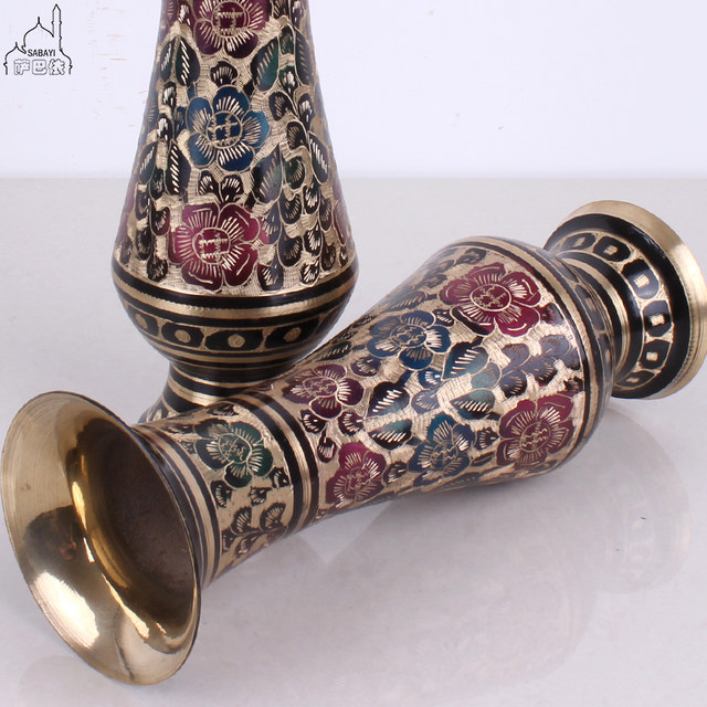Pakistan imported copper handmade black lacquer colorful antique metal ...