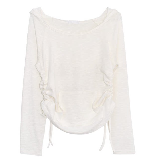 Unique SEI Korean version simple street niche moss green pearl hood spring casual sweater top