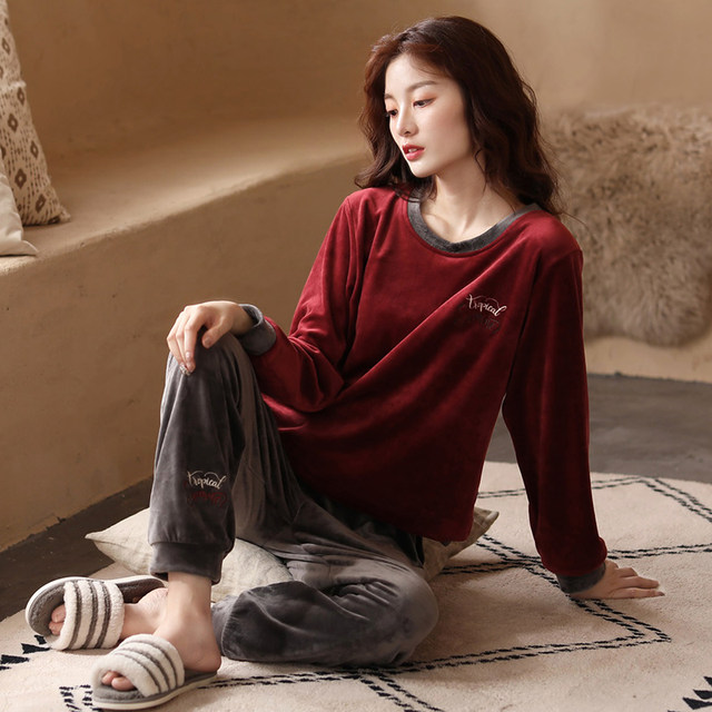 Autumn and winter coral velvet pajamas for women thickened winter ...