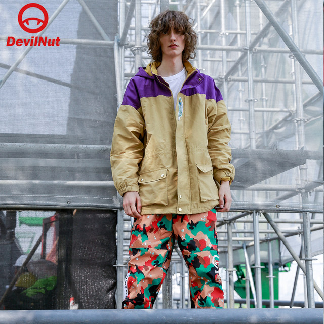 DEVILNUT trendy brand devil men's and women's same style flu jacket DN retro color matching ...