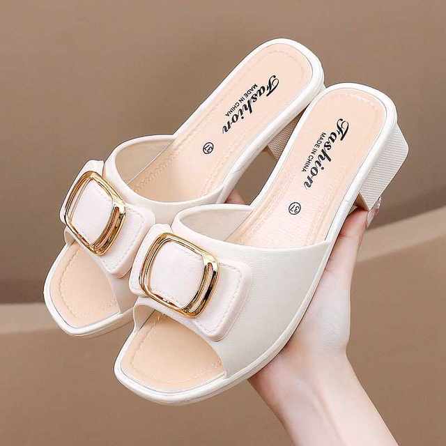 High-heeled slippers for women 2024 summer slippers Korean version ...