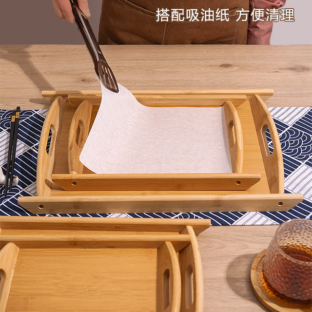 Tray bamboo wooden rectangular dinner plate hotel barbecue oil paper ...