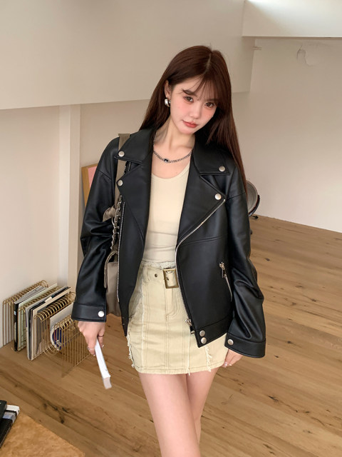 High-end 2025 spring new sheepskin leather leather motorcycle American ...