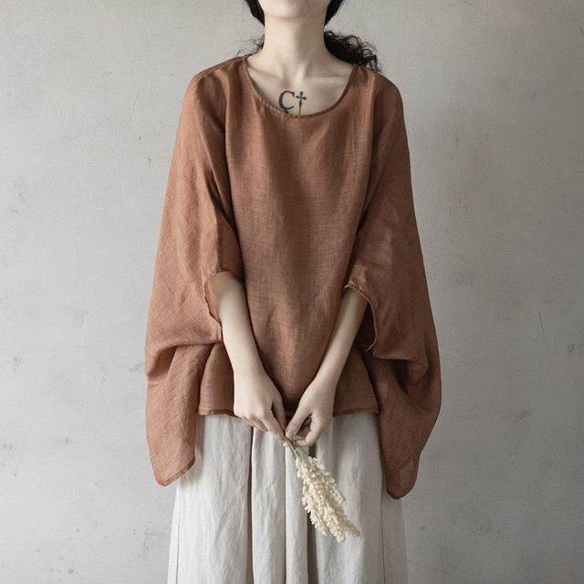 Large size original design versatile cotton and linen thin tops for ...