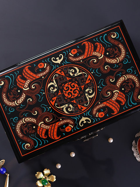 Retro style Han pattern lacquer jewelry box classical wooden Jingchu ...