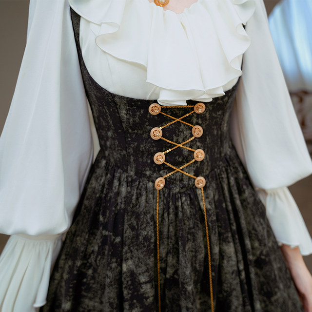 Mi Ai Original The court retro chest beam belt tie dyed cotton strap dress