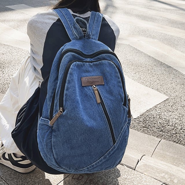 School bag female college student high school student denim light ...