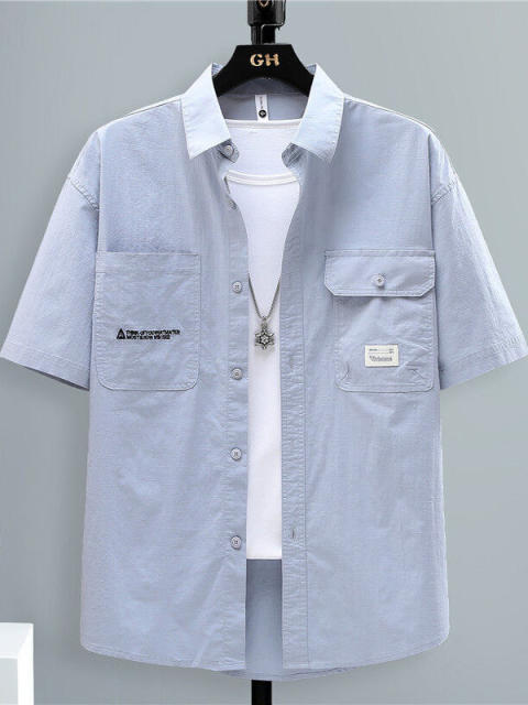 Summer worker denim shirt men's short -sleeved casual loose inch shirt ...