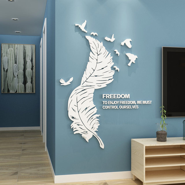 Feather simple ins sticker self-adhesive mirror crystal acrylic wall ...