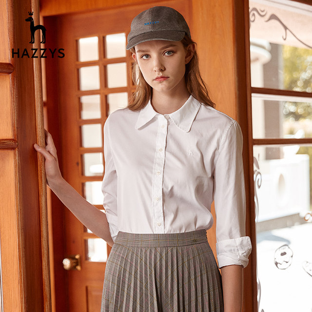 Haagis Hazzys official ladies long -sleeved shirt, spring and autumn casual British style loose ...