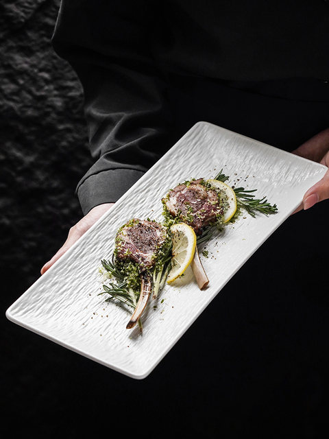 Japanese rock pattern ceramic sushi plate sashimi rectangular plate ...