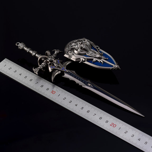 22CM World of Warcraft game peripheral weapon model Frostmourne shield and sword set all-metal ...