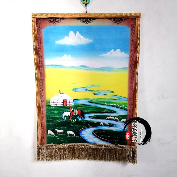 Genghis Khan Felt Painting - Mongolian Handicraft Wall Decor