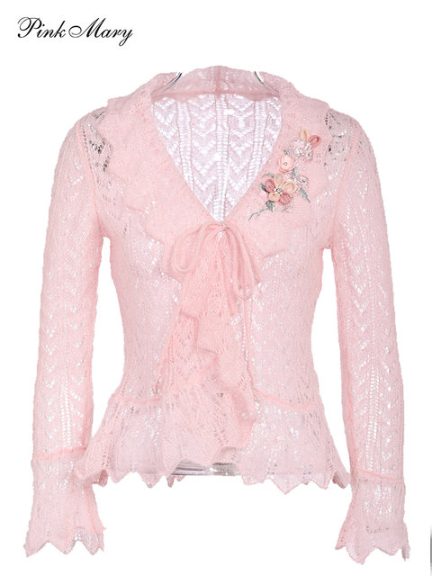 Pink Mary knitted jacket for women 2024 spring new style personalized ...