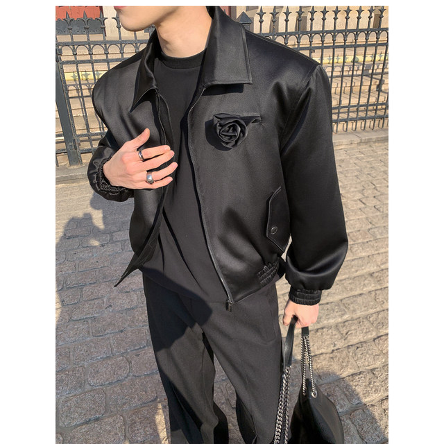 DBWDoublewin custom shoulder pad imitation satin rose brooch jacket ...