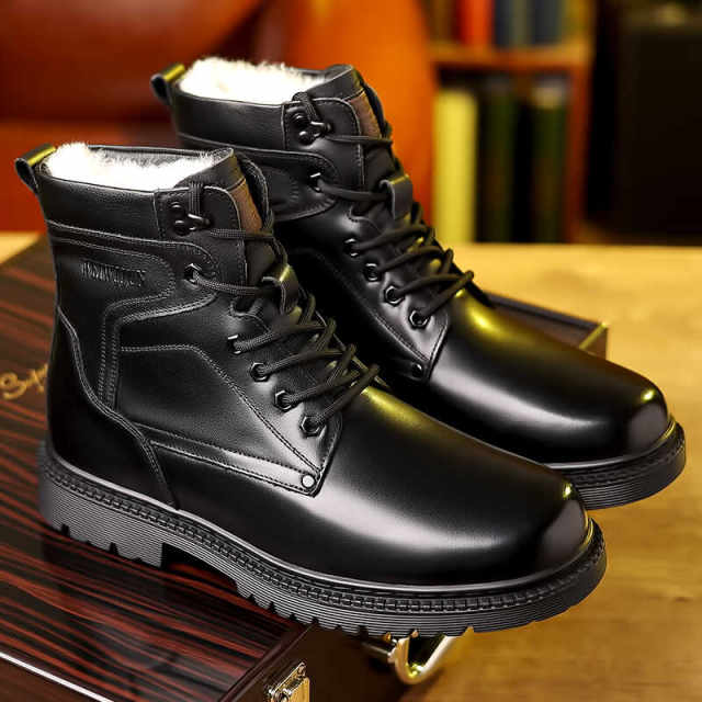 Martin boots men's genuine leather wool warm cotton boots toe layer ...