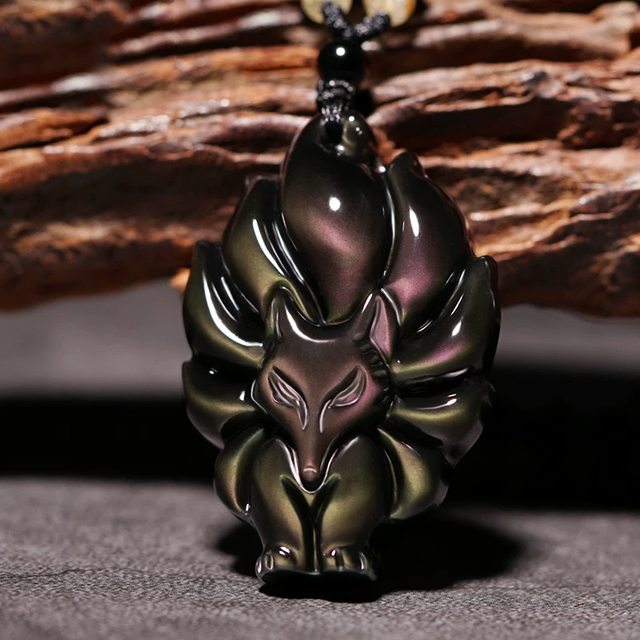 Natural obsidian nine-tailed fox pendant for women crystal obsidian ...