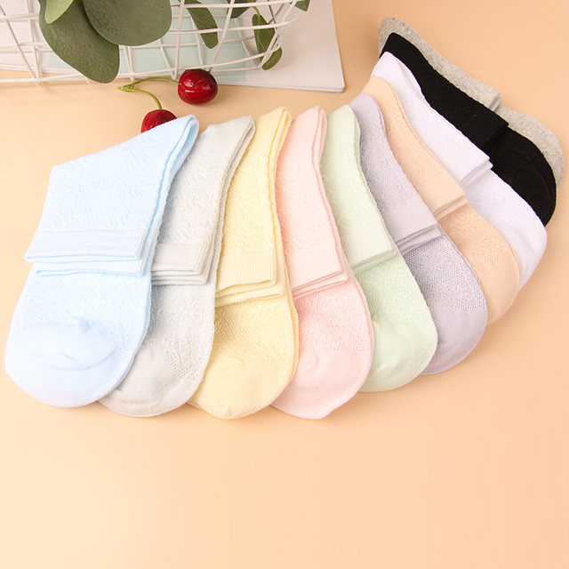 Women's summer thin socks mesh breathable women's mid-calf socks cotton ...