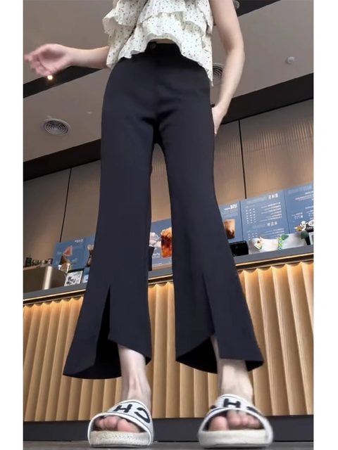 Autumn new black split micro -flared pants female big size fat sister ...