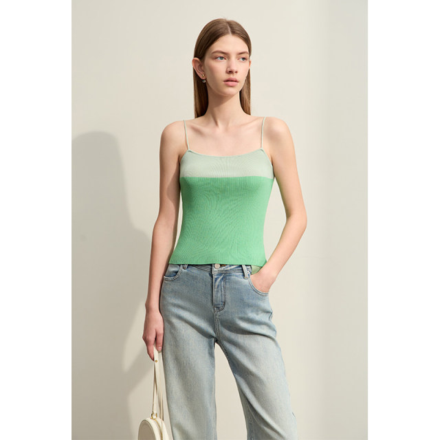Amii color block camisole women's 2024 summer new one-line collar slim ...