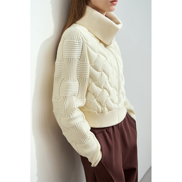 Amii2024 new winter style warm lapel stand collar woolen stitching duck ...