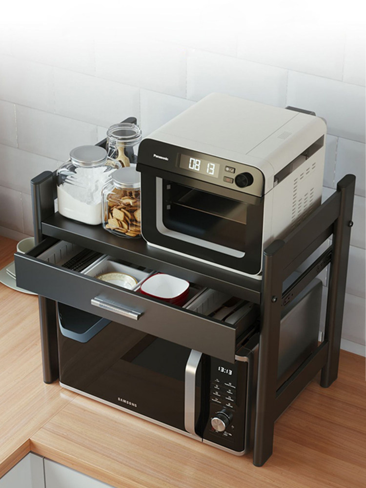 Retractable Microwave Storage Shelf with Drawer Double-Layer Countertop ...