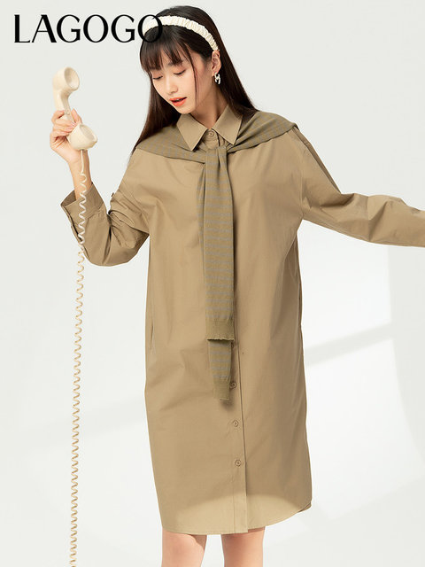 Lagogo Lagugu Spring New Vintage Shawl Shirt Dress Two-Piece Set Women ...