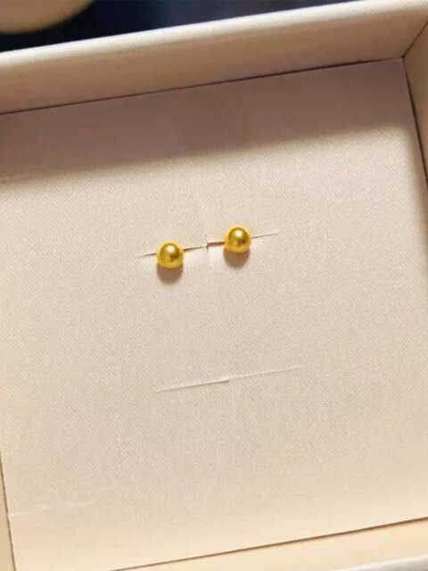 Gold Fortune Bead Earrings Women 999 Gold Plated Glossy Round Ball ...