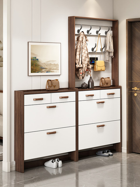 Solid wood ultra-thin turntable shoe cabinet with clothes rack multi ...