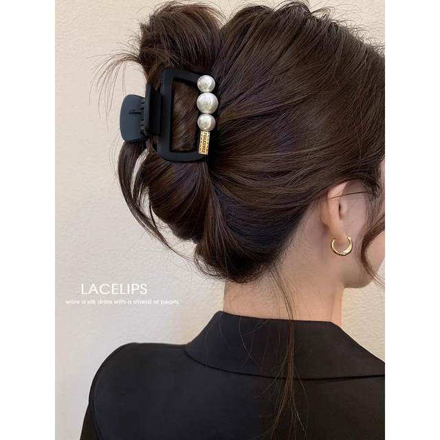 Temperament simple imitation pearl frosted hair clip semi-tie high-end ...