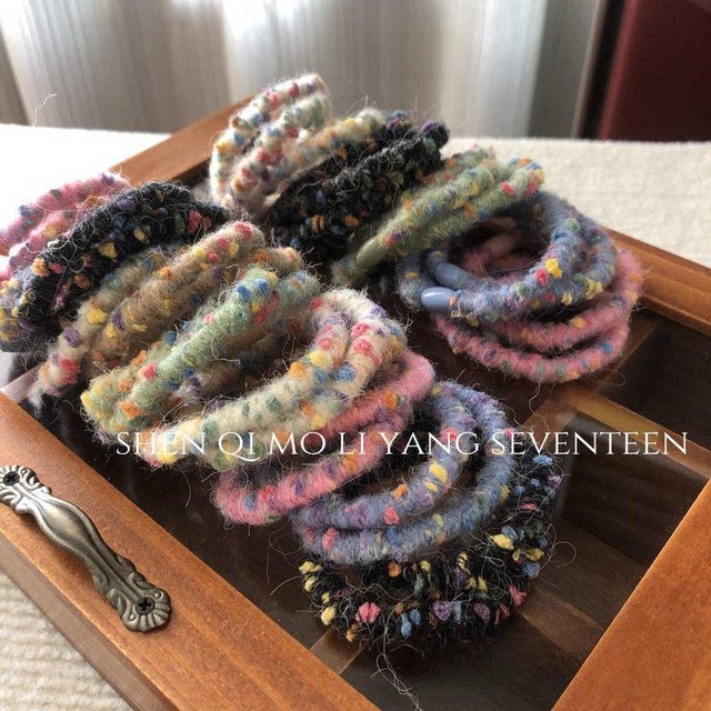 Korean autumn and winter warm colorful wool hair ropes and high elastic ...