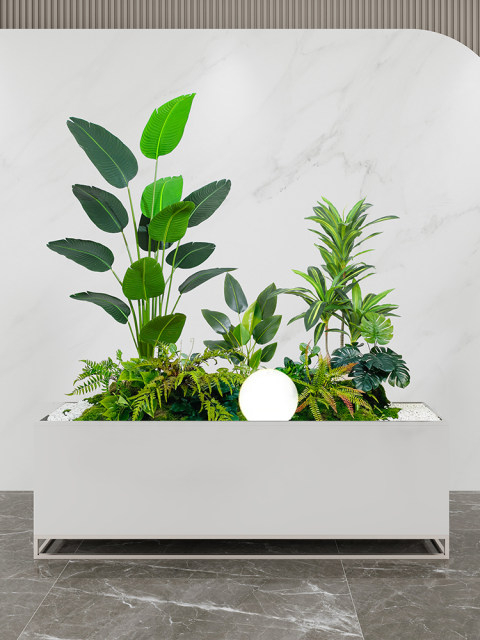 Simulation green plant landscaping indoor stairs under the balcony ...