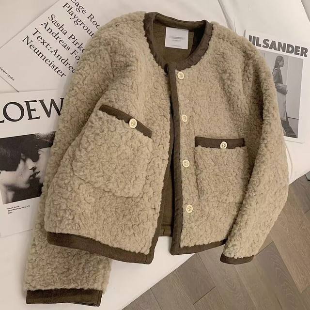 Coffee-colored small fragrance lamb fur coat for women in spring and ...