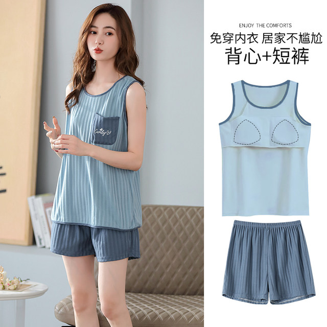 Summer pajamas for women, pure cotton, thin, self-padded, sleeveless ...