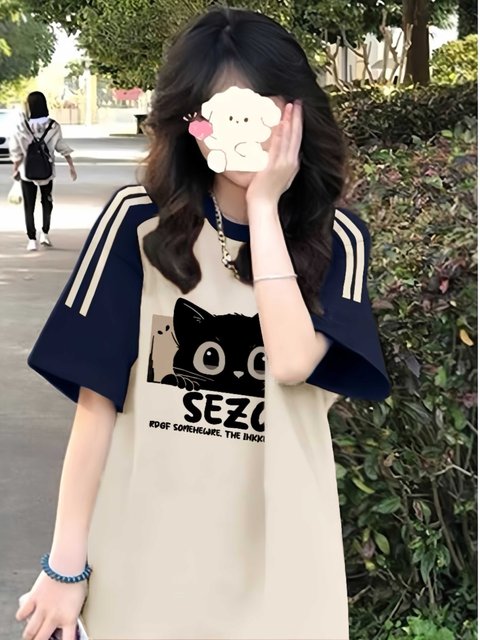 American Retro Three-Stripe Raglan Short-Sleeve T-Shirt for Girls ...