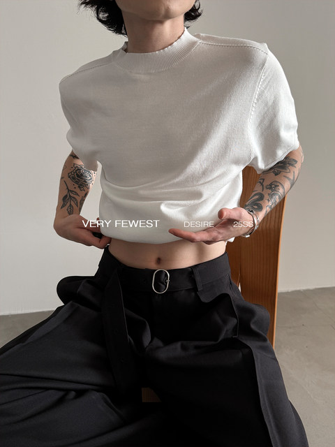 VERY FEWEST fashionable minimalist stand-up collar short-sleeved ...