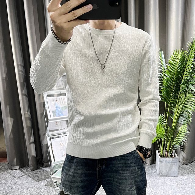 Solid color men's sweater autumn and winter new slim round neck trendy ...
