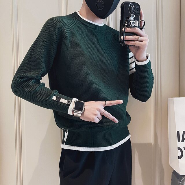 Ins tide brand fake two pieces of sweater men's autumn and winter ...