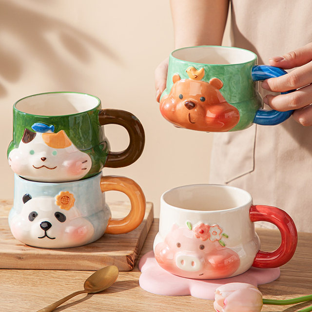 Creative High -value Animal Cartoon Mark Cup Ceramics Underglage Couple ...