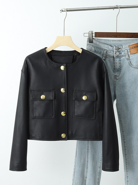 Sheepskin leather small leather jacket for women short genuine leather ...