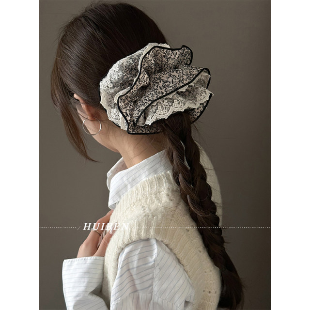 Floral silhouette ~ Lace hair band for women, oversized ponytail ...