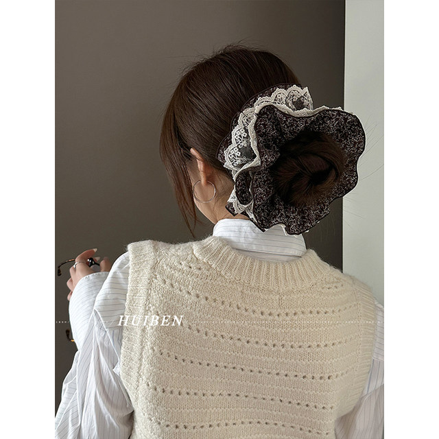 Floral silhouette ~ Lace hair band for women, oversized ponytail ...