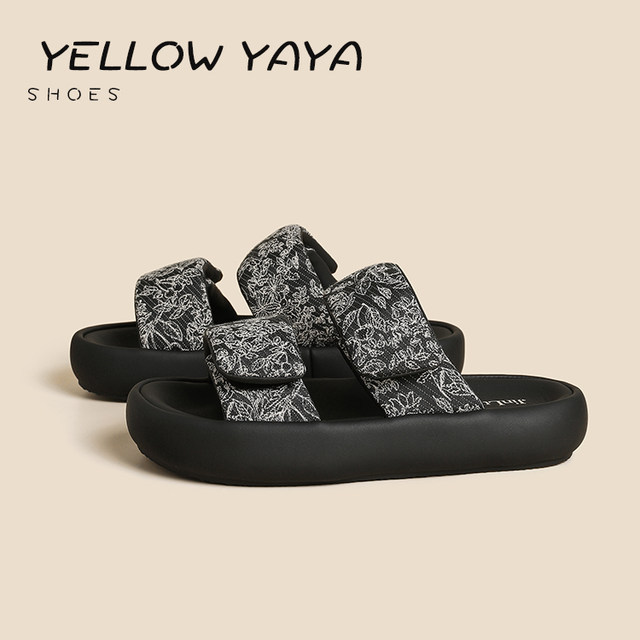 National style retro thick-soled soft elastic one-word slippers for ...