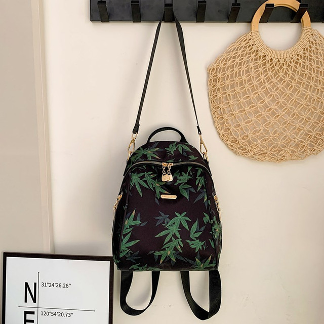 National trend literary bamboo leaf backpack women's nylon cloth ...