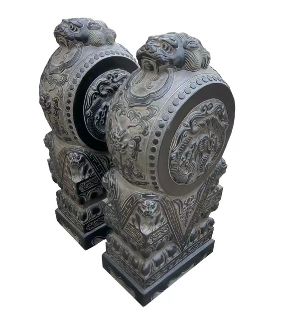Bluestone stone carving door pier holding drum stone lion brave small ...