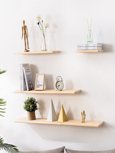 Log wood single-line partition wall storage storage rack wall hanging ...