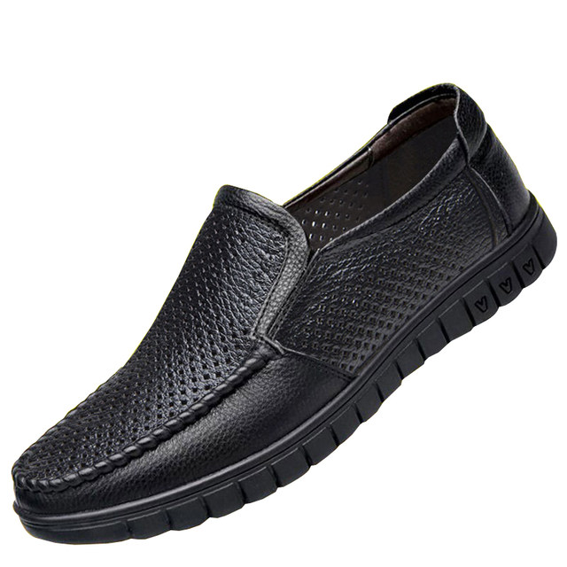 Pull back leather shoes men's summer leather breathable soft bottom non ...